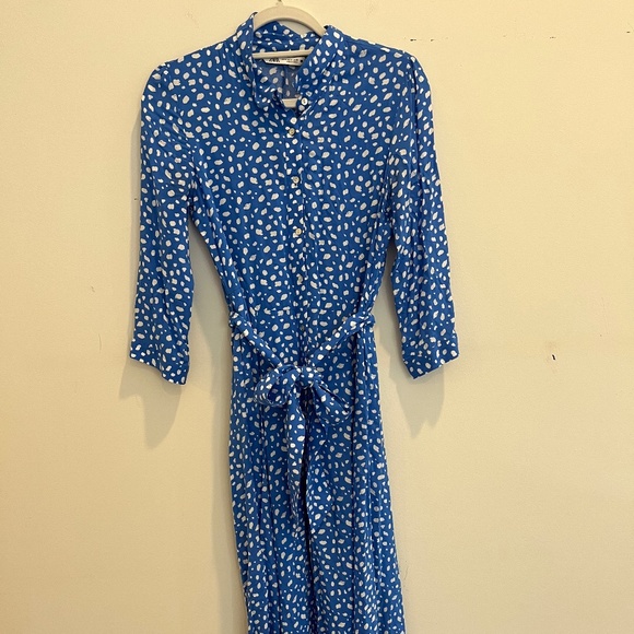 Zara | Dresses | Zara Blue And White Spotted Dress | Poshmark